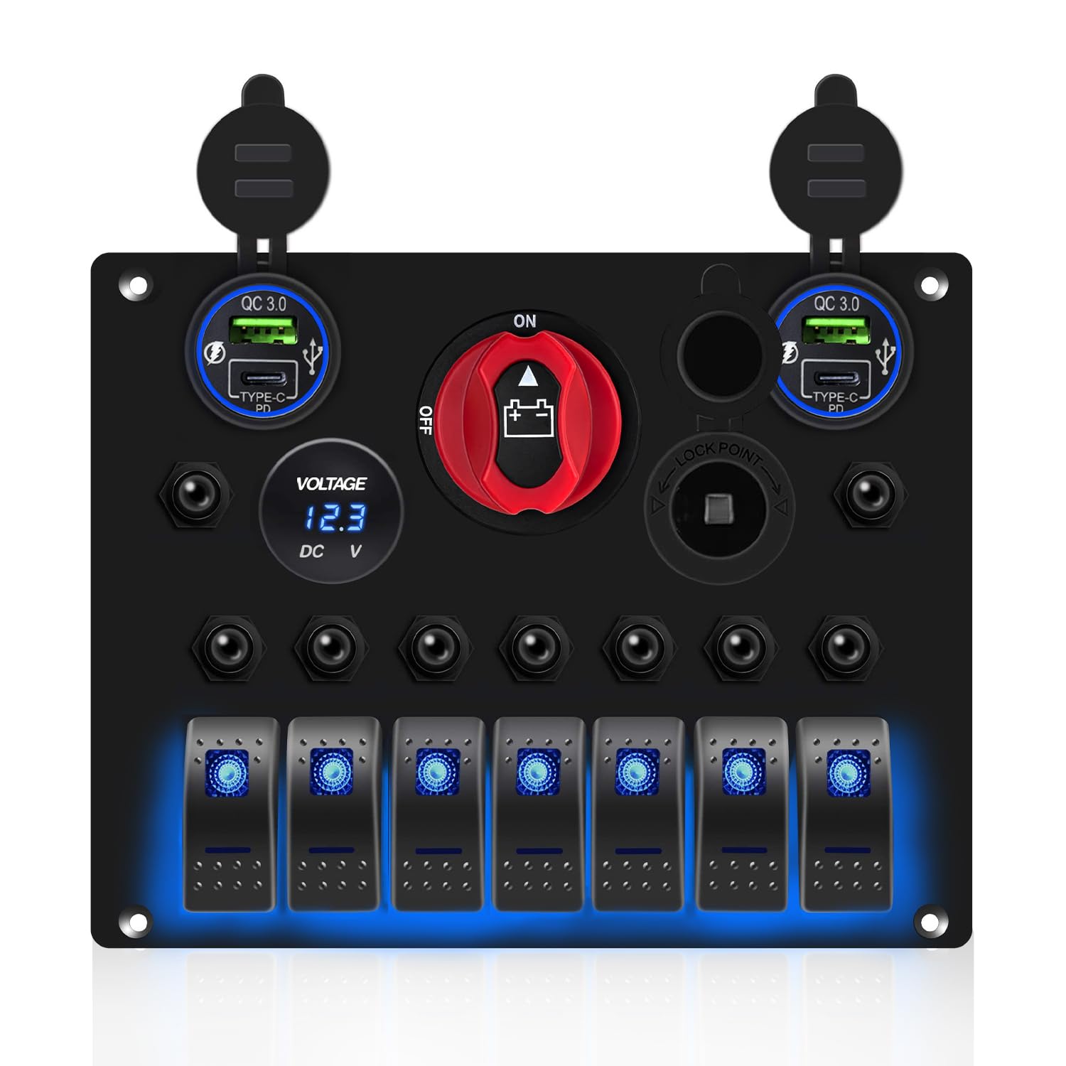 Snapklik.com : FXC Waterproof Marine Boat Rocker Switch Panel 7 Gang