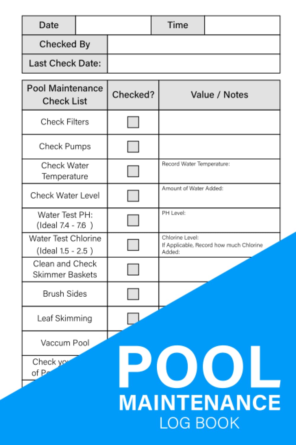 Buy Pool Maintenance Log Book: Swimming Pool Maintenance Checklist and ...