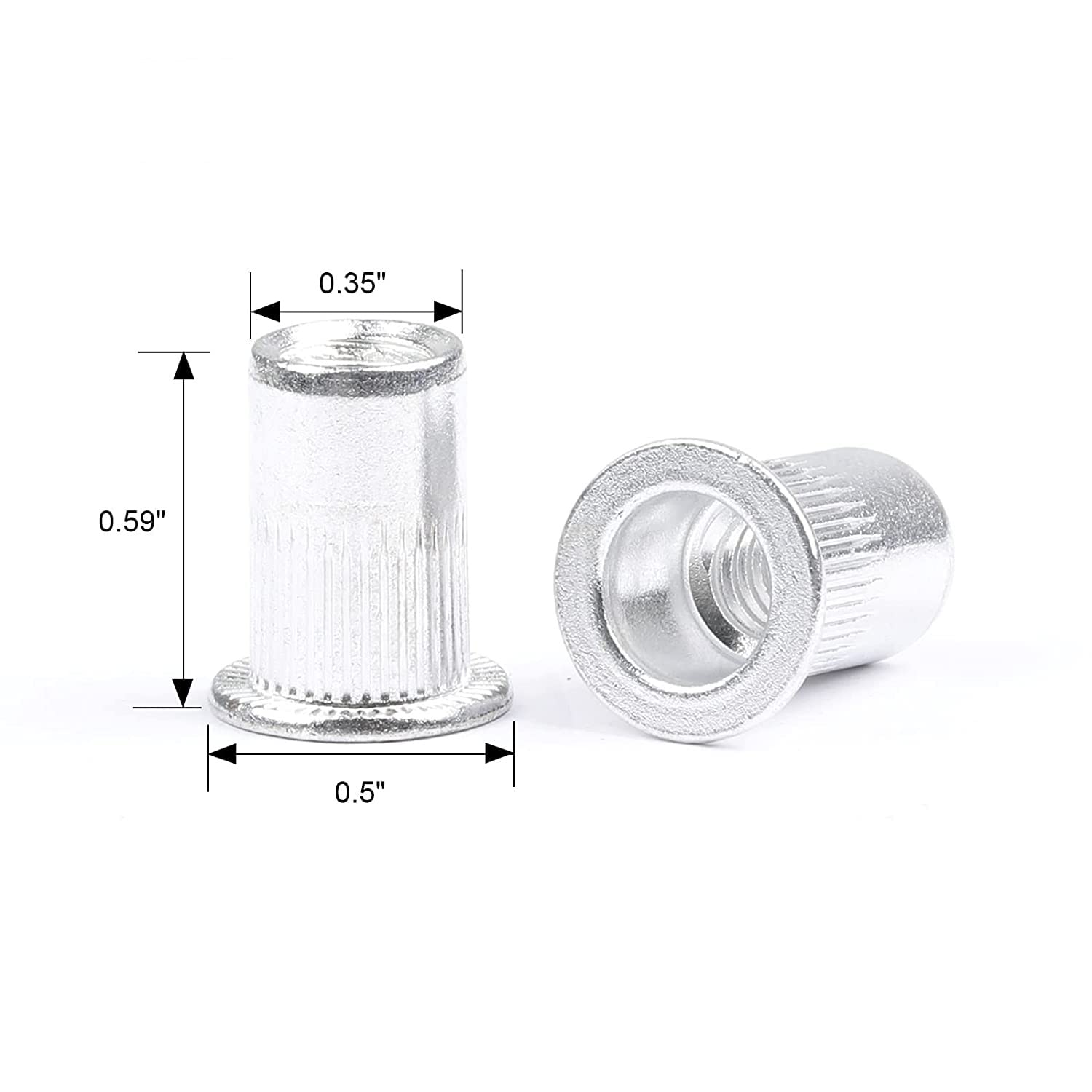 Snapklik.com : 1/4"-20 Rivet Nut Aluminum Flat Head Threaded Insert ...