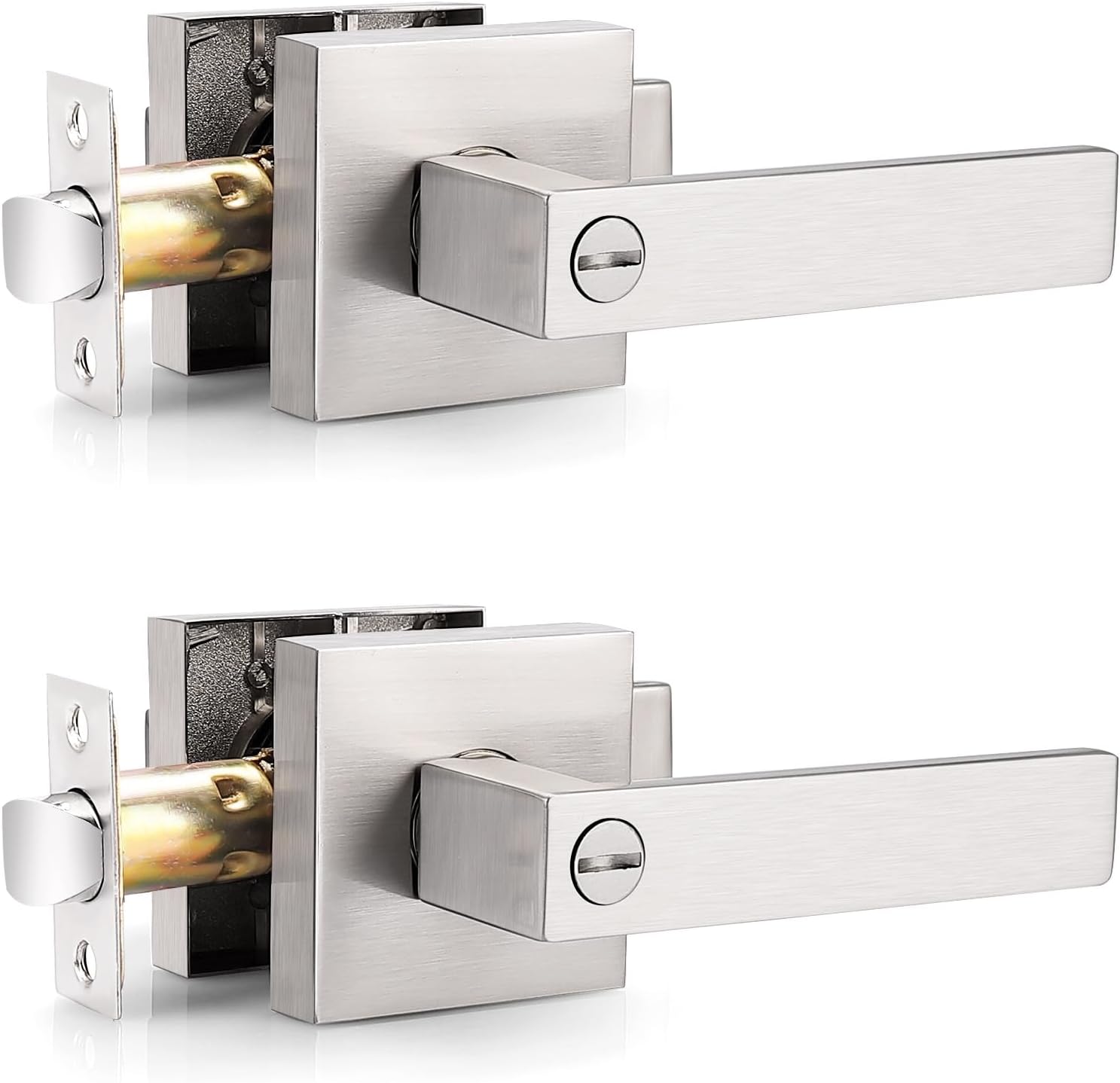 Probrico Heavy Duty Square Satin Nickel Privacy Door Levers, Interior ...