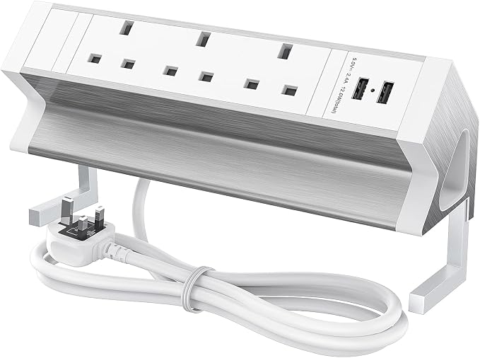 Desktop Power Strip Extension Lead 3 Way with 2 USB, Ohuo Desk Clamp ...