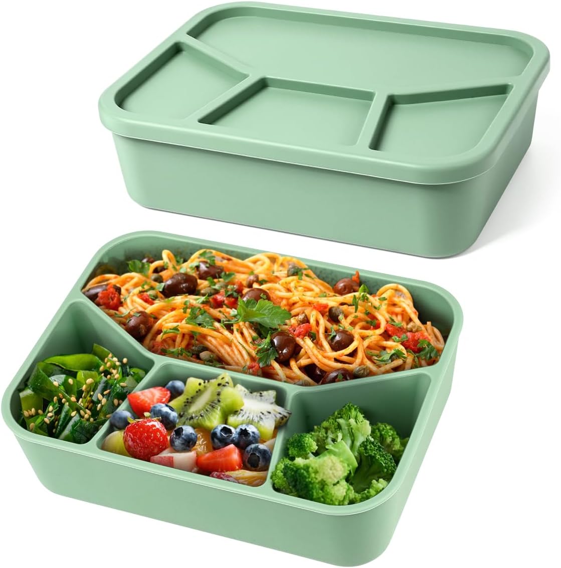 Amazon.com: Keweis Silicone Bento Box, 4 Compartment Lunch Box Container with Lids, Leak-Proof ...