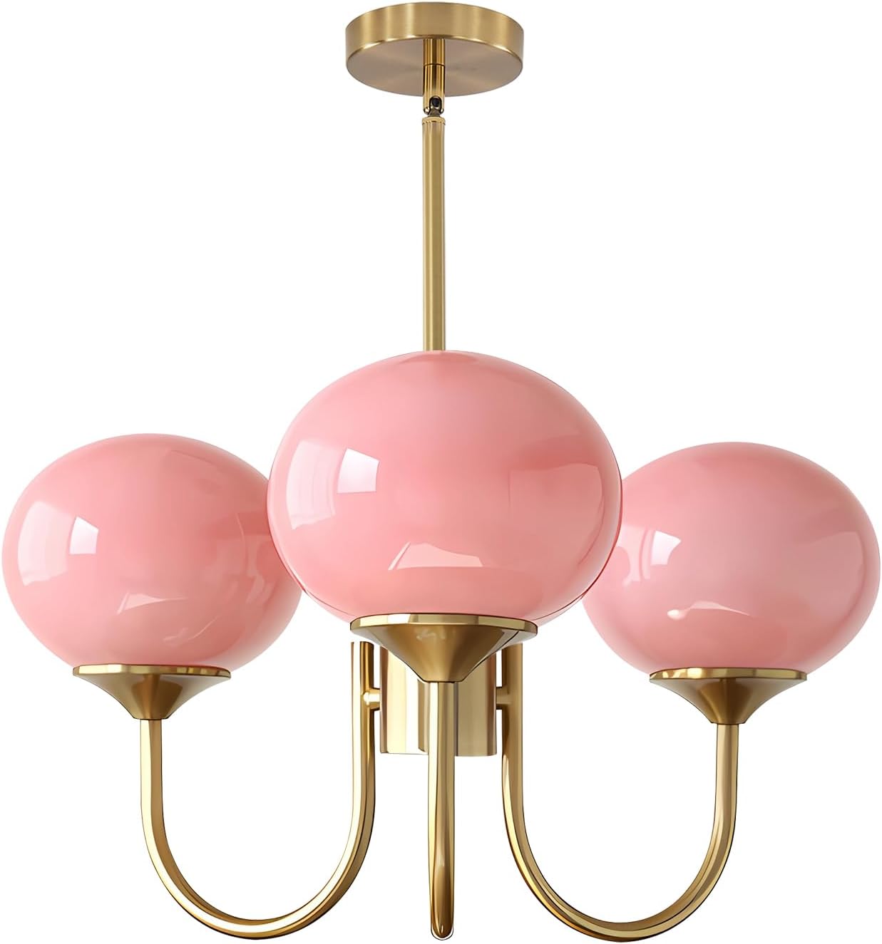 Flyrose Pink Globe Chandelier Mid Century Modern 3 Light Pendant Lights ...