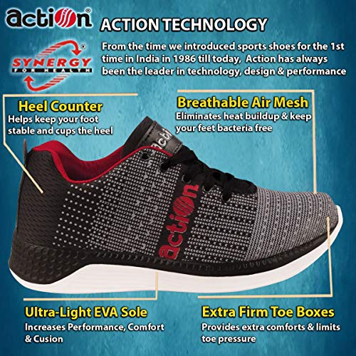 ACTION Synergy Men's Sports Running Shoes 3410 Grey Black Red : Amazon ...