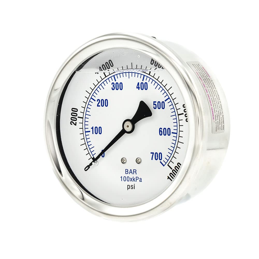 Liquid Filled Center Back Mount Pressure Gauge with 4" Dial, 0-10000 ...
