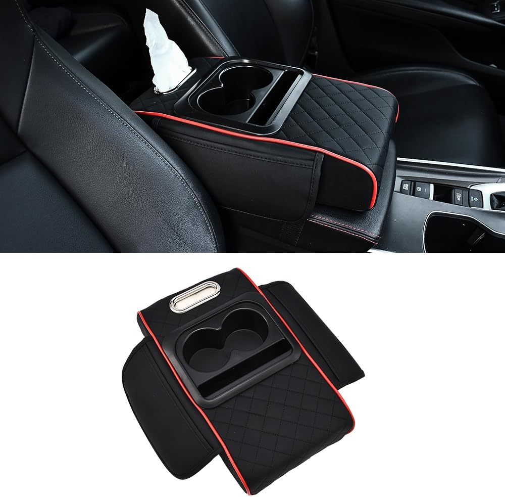 JSCARLIFE Auto Center Console Armrest Pillow, PU Leather Car Armrest ...