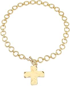 Amazon.com: MQV Chunky Statement Gold Hammered Bold Two Tone Cross ...