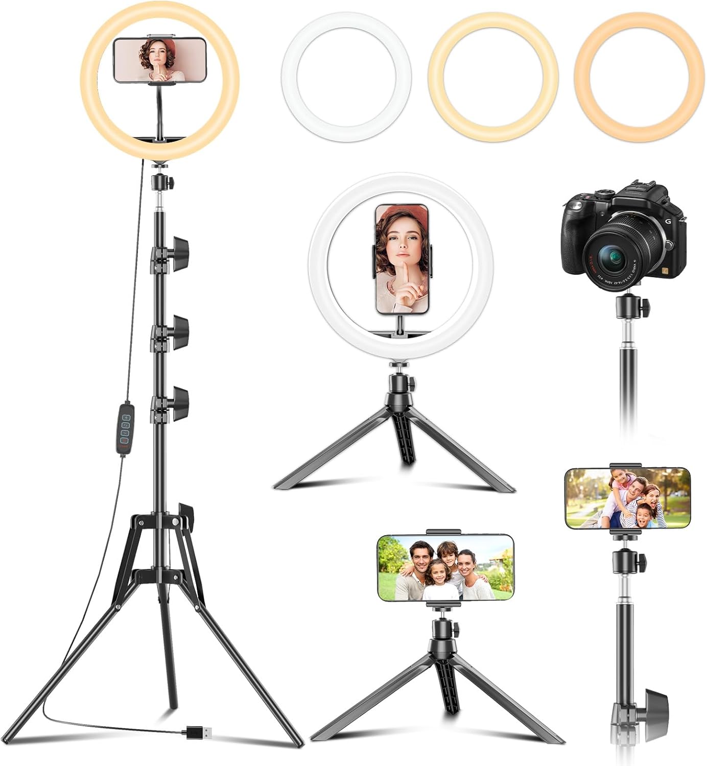 PEYOU 12" Selfie Ring Light with 60" Adjustable Tripod Stand, Dimmable ...
