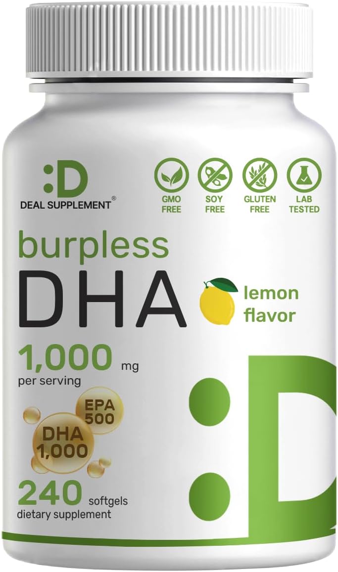 Amazon.com: DHA Supplements | 240 Softgels, Burpless, Lemon Flavor, DHA ...