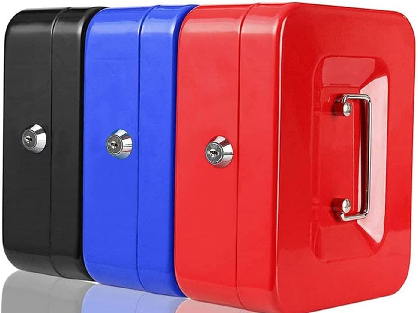 1x Red 20.5cm Metal Cash Box - Lockable Metal Petty Coin Notes Money ...
