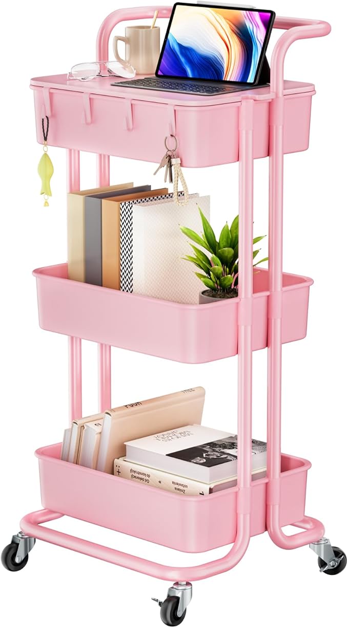 Amazon.com: Pipishell 3 Tier Rolling Cart with Table Top, Utility Cart ...