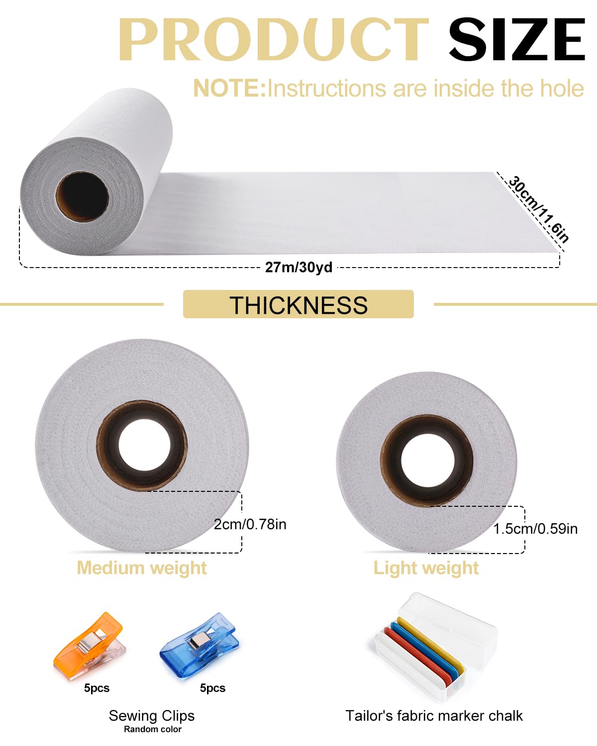 Snapklik.com : Medium Weight Fusible Interfacing For Sewing, 11.6" X ...