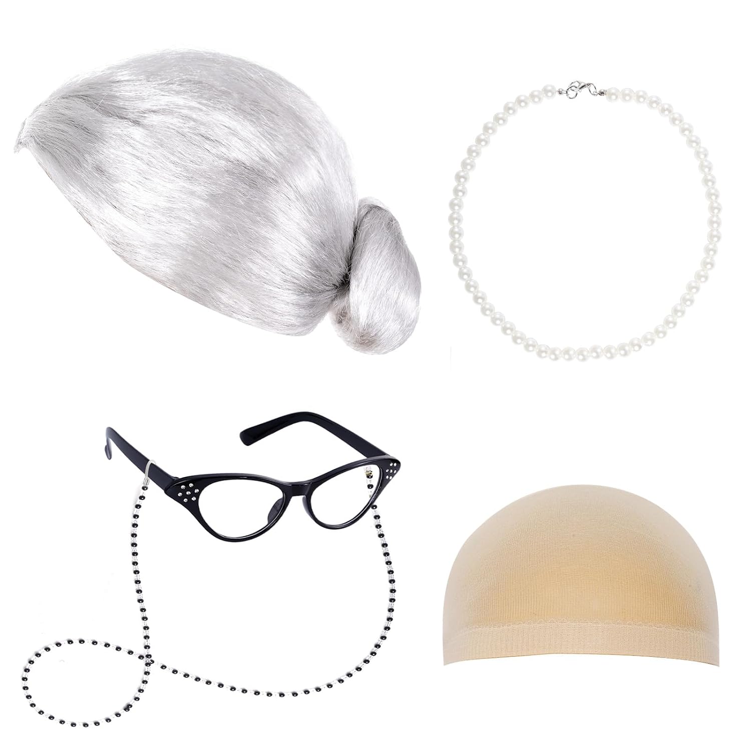 Amazon.com: cnomg 5 Pieces Old Lady Costume Set Granny Costume Wig Set ...