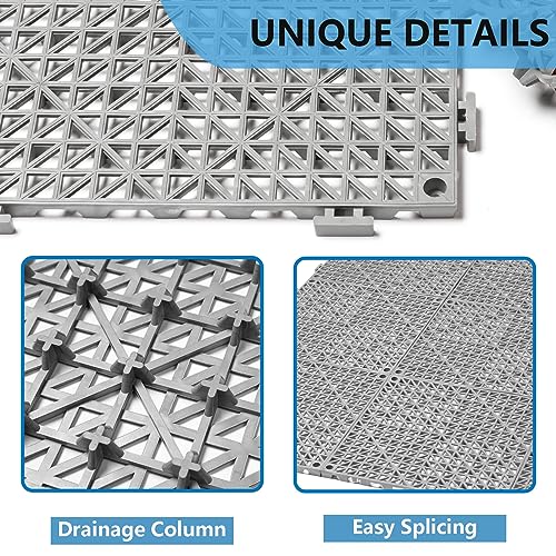 12 inch x 12 inch Drainage Interlocking Floor Tiles, 12 Pack Non-Slip ...