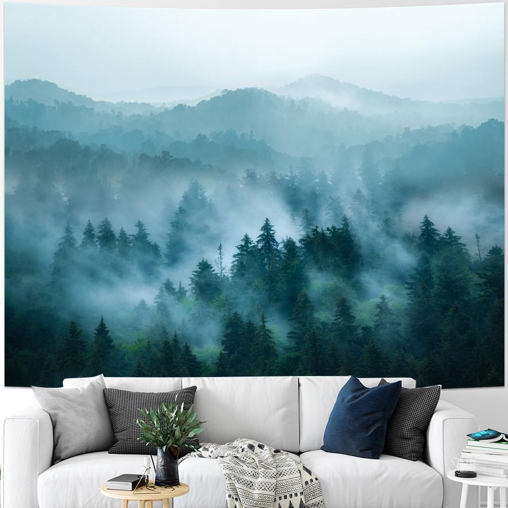 Amazon.com: Generleo Forest Mountain Tapestry Misty Forest Tree ...