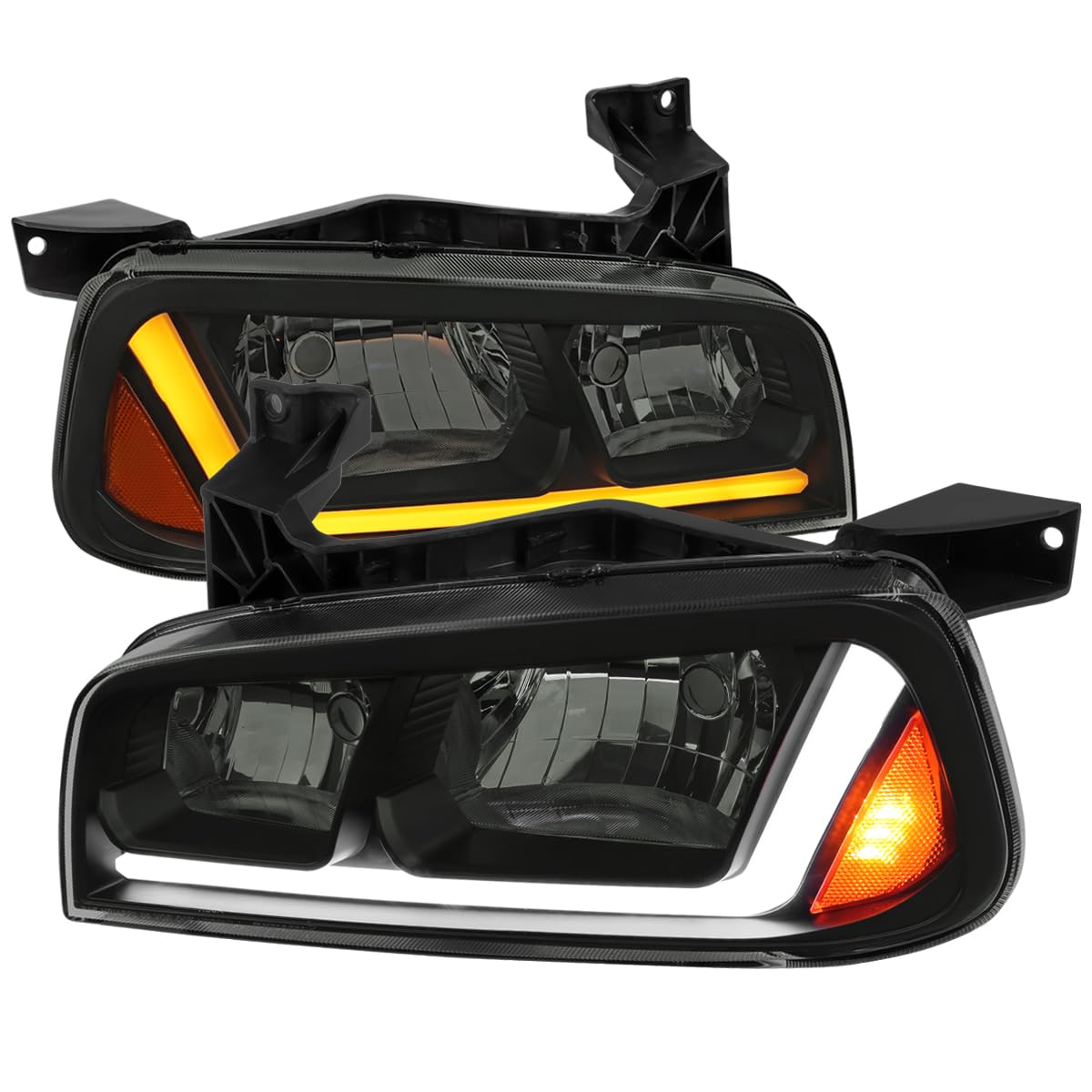 Amazon.com: Spec-D Tuning Black Smoke Headlights w/Fiber Optic LED ...