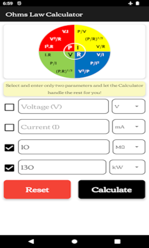 Ohms Law Calculator - Ohm/Watt/Amp/Volt:Amazon.com:Appstore for Android