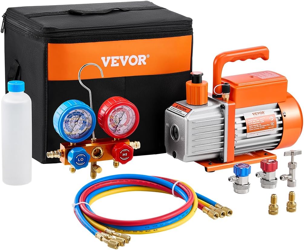 Amazon.com: VEVOR 3.5 CFM AC Vacuum Pump and Gauge Set, Single Stage ...