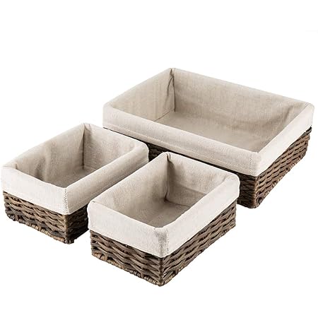 EZOWare Natural Seagrass Woven Baskets, Set of 3 Rectangular Storage ...