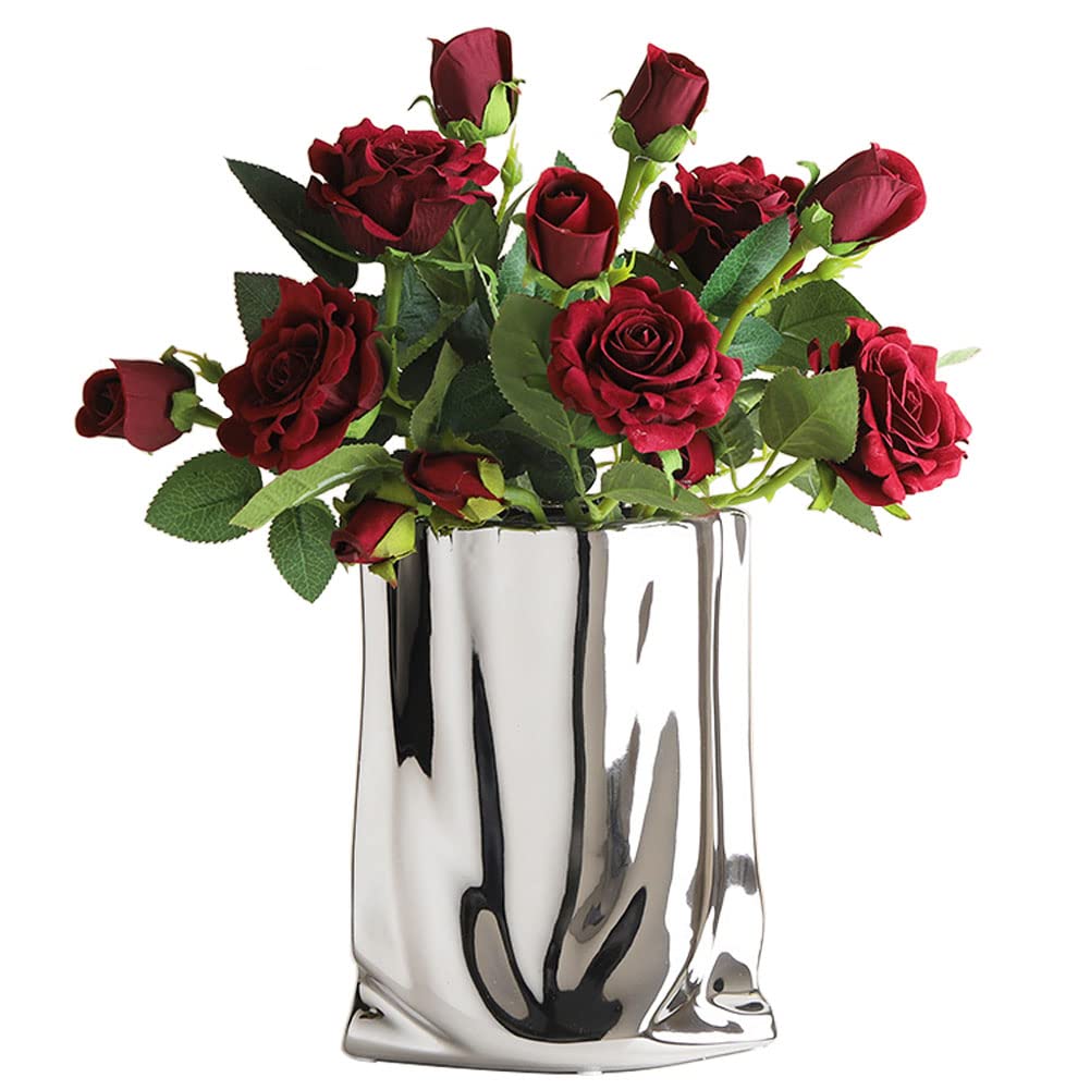 Amazon.com: YUANBAO Silver Flower Vase, Paper Bag Ceramic Vase, Modern ...