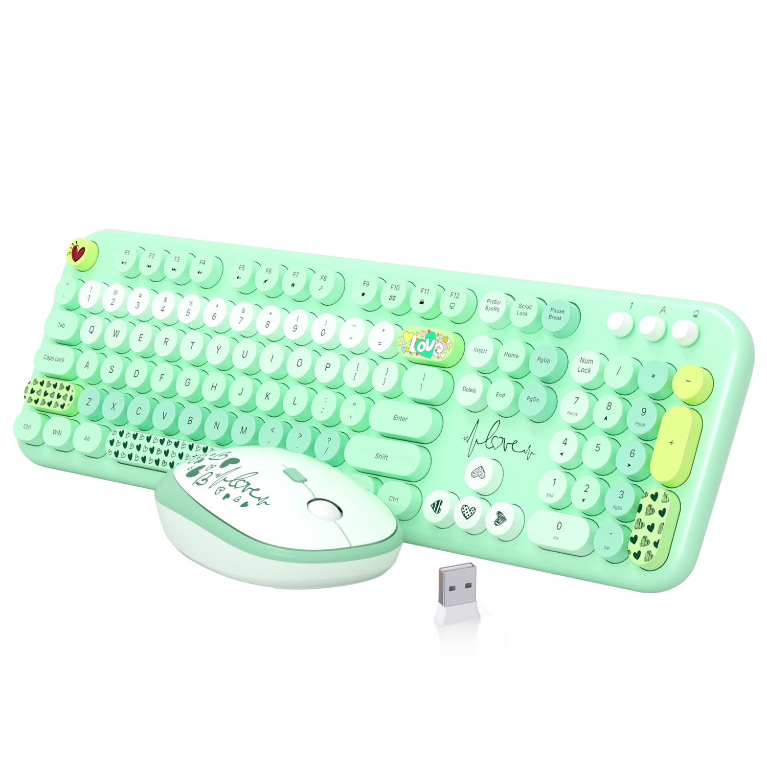 Wireless Keyboard Mouse Set,MOFII 104 Round Keys Lovely Retro Cute ...