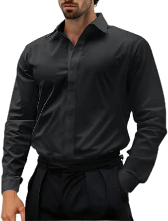 Mens Dress Shirts Business Button Down Long Sleeve Formal Shirt Solid ...