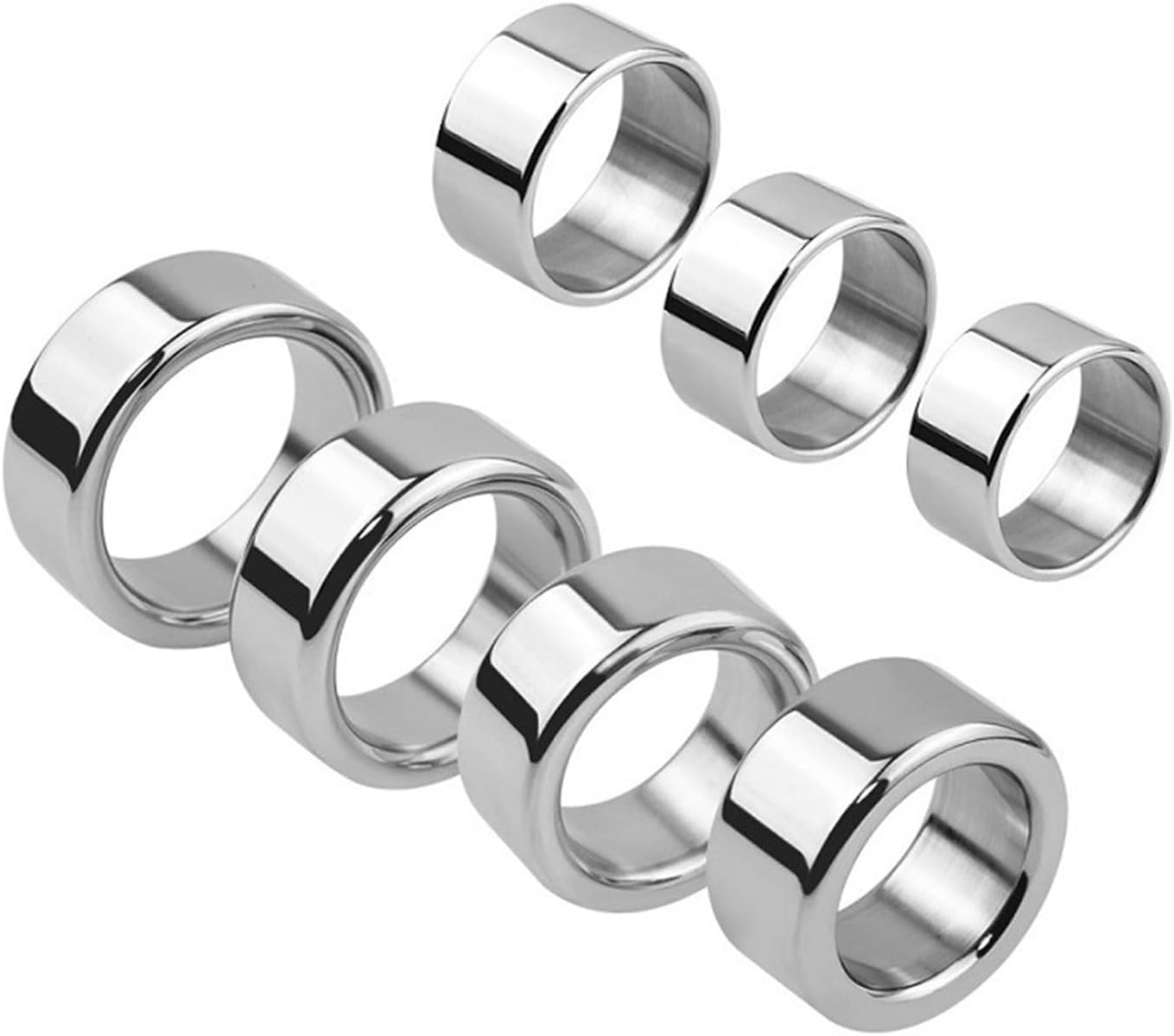 ZZFLSM 7 Size Small Stainless Steel Metal Penis Lock Cock Ring Set Male ...