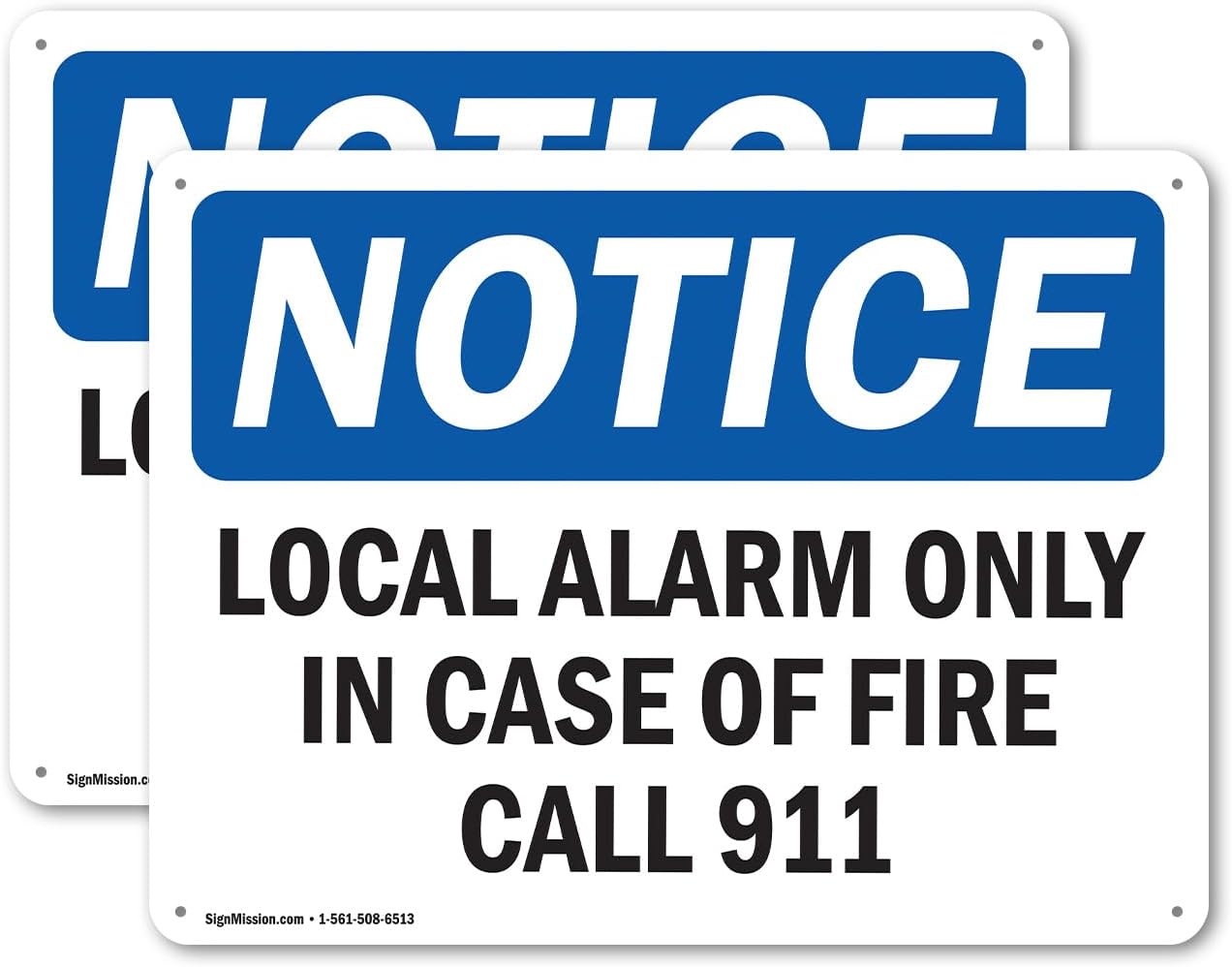 Amazon.com: (2 Pack) Local Alarm Only In Case Of Fire Call 911 OSHA ...