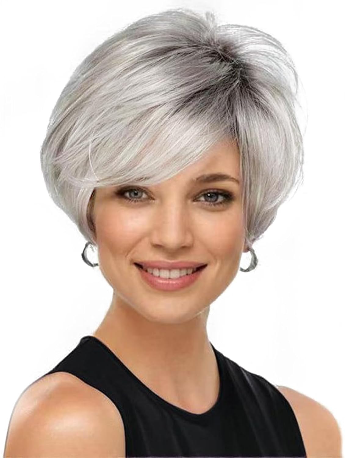 KRSI Short Grey Wigs for Women Mixed Pixie Cut Wig Straight Synthetic ...