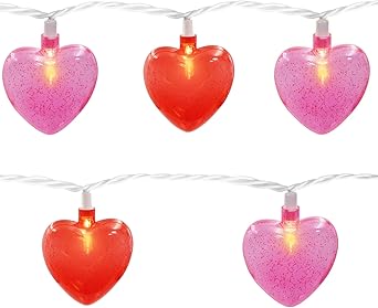 Couah 8.5Ft Red Pink Heart String Lights with 10 LED Red Pink 3D Heart ...