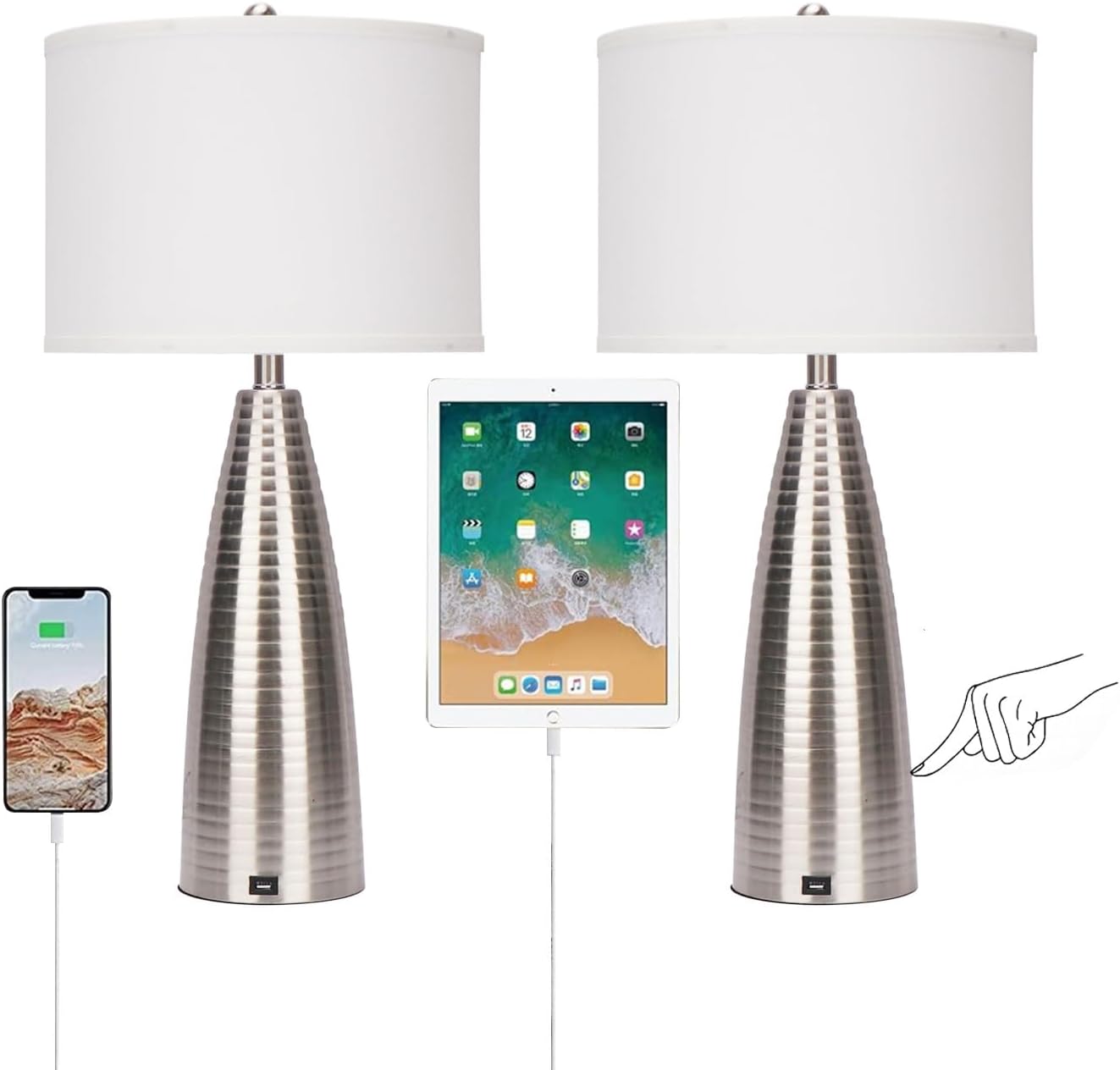 WIHTU 28'' Modern Table Lamp Set of 2, Cream Faux Woven Leather Bedside ...