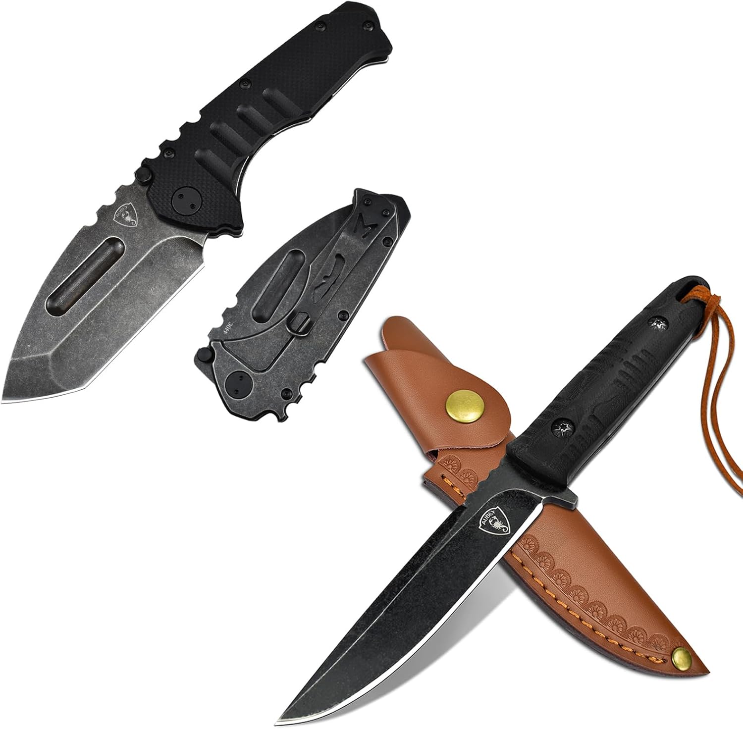 Amazon.com : AUBEY Heavy-Duty Folding Knife and D2 Fixed Blade Knife ...