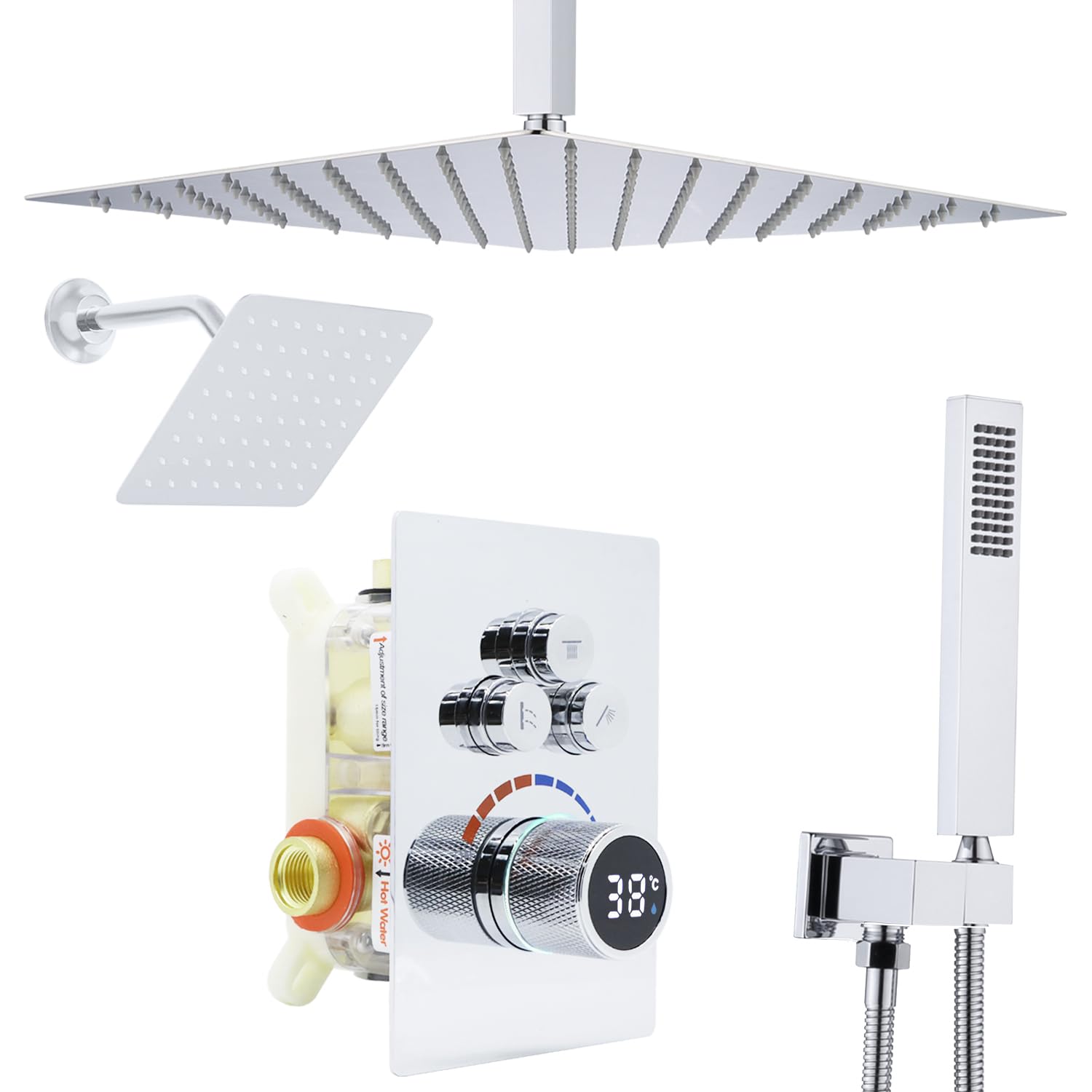 Delnet Dual Shower Heads Digital Display Shower Mixer Set, with 12 ...