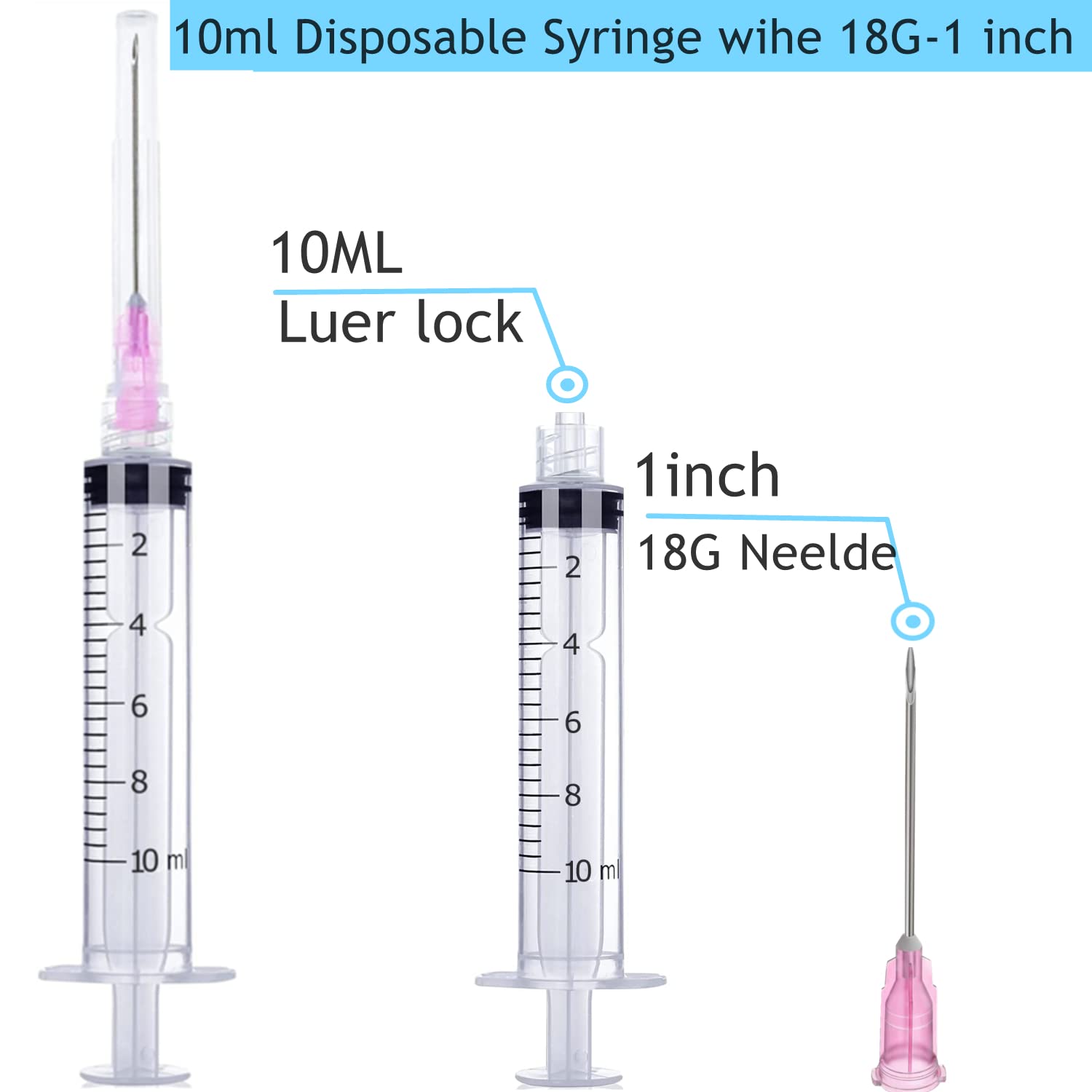 Amazon.com: 100 Pack Disposable 10ml/cc Lab Syringes with 18Ga 1 Inch ...