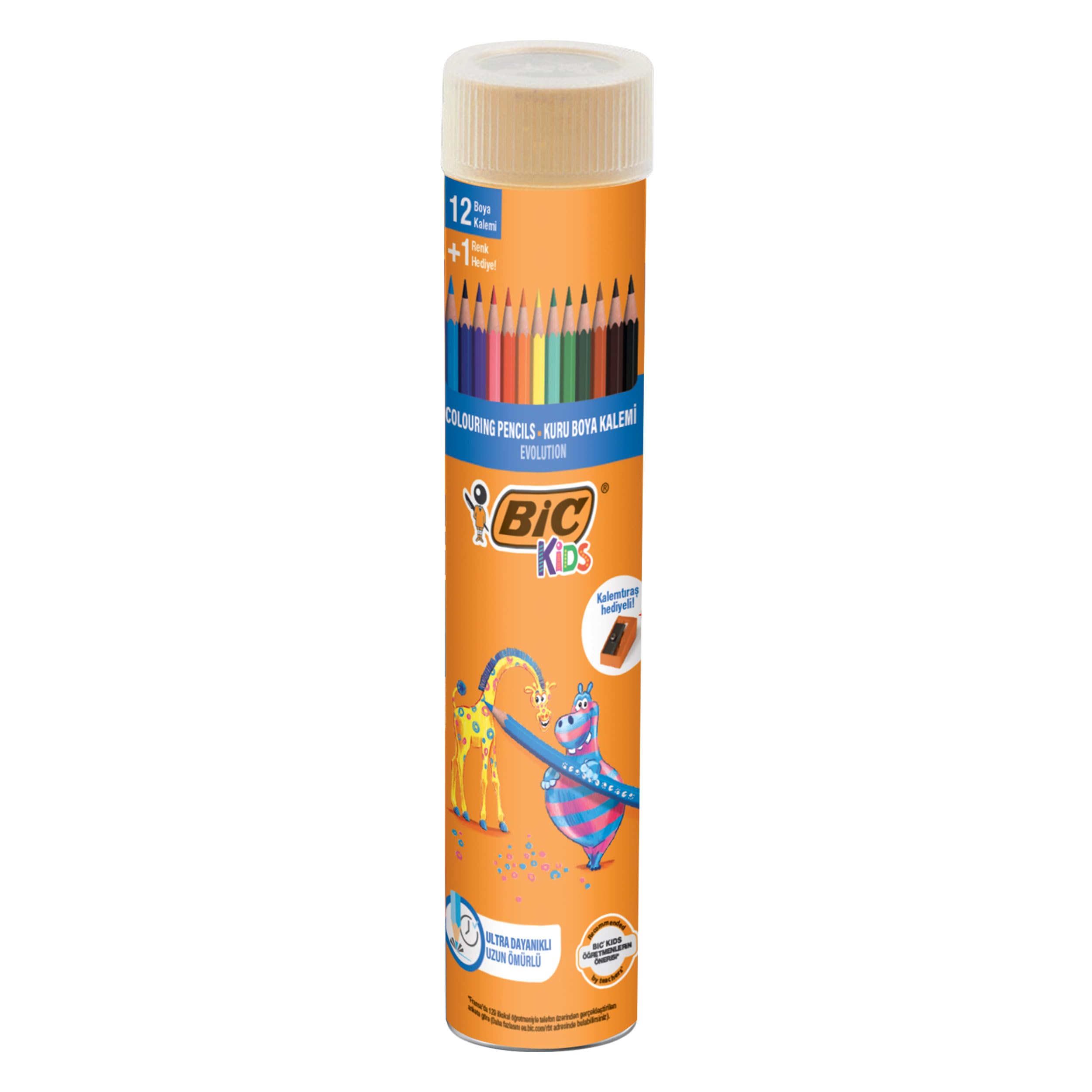 BIC Kids Evolution Kuru Boya Kalemi 13'lü Metal Tüp, Kıymık Oluşturmaz ...