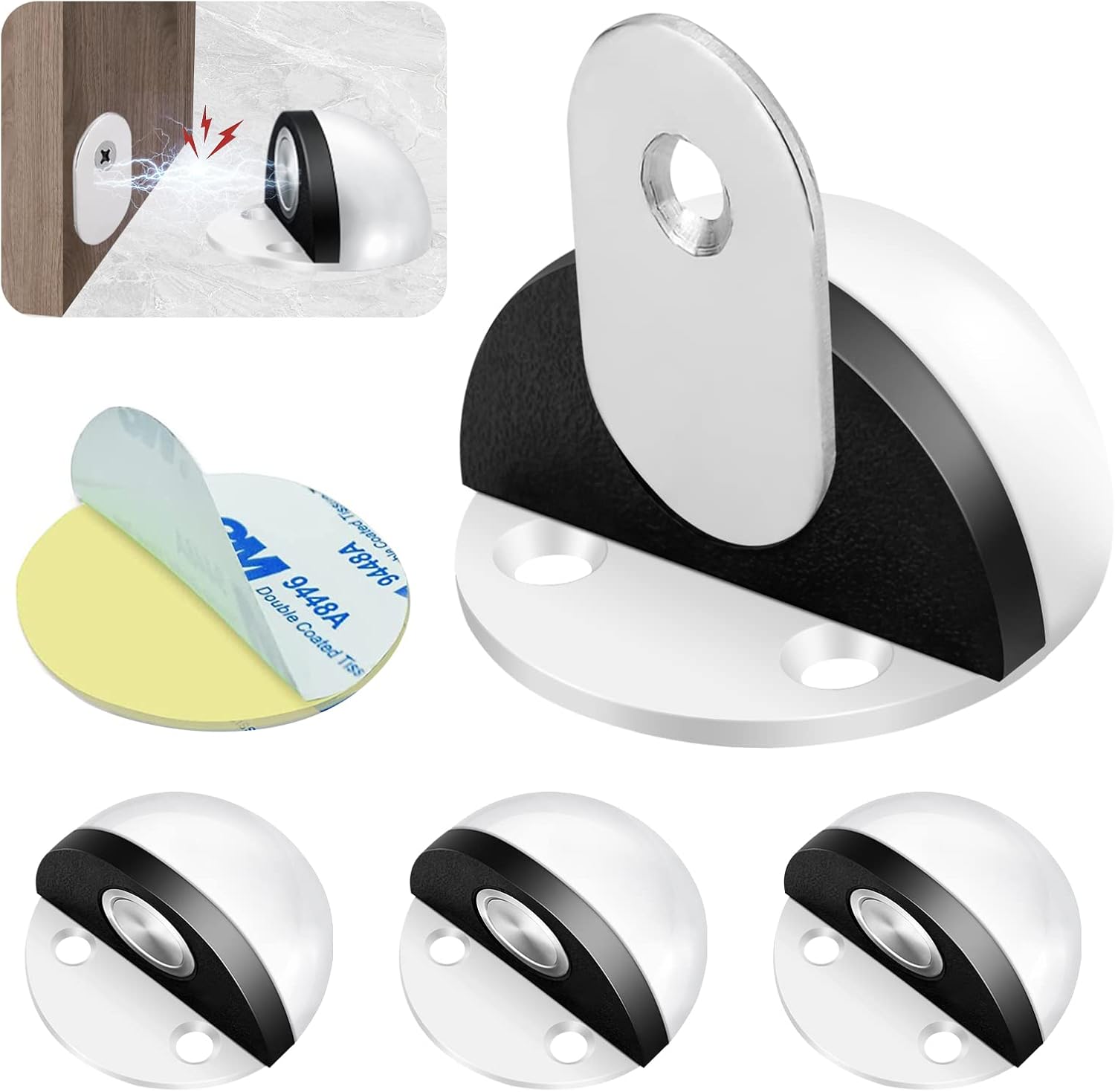 KOLAKO Magnetic Door Stops, White Door Stoppers, Self Adhesive No Drill ...