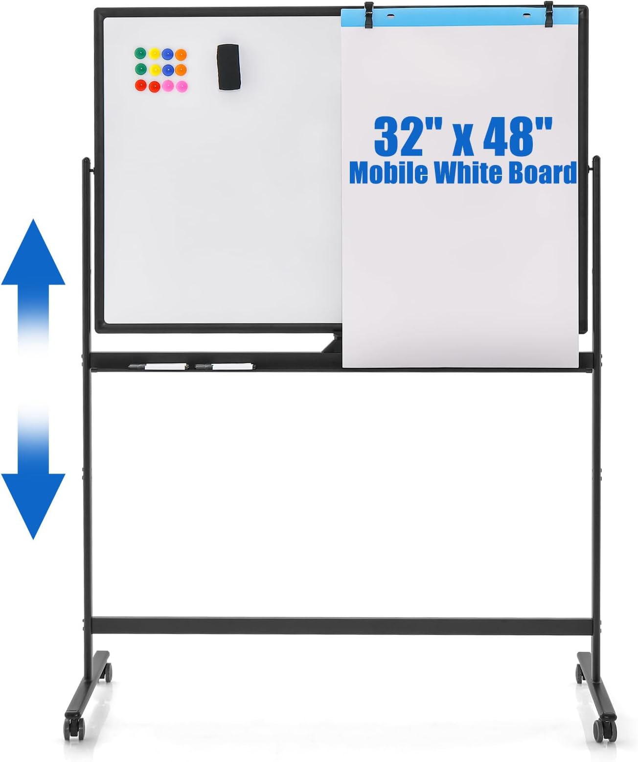 Goplus Mobile Whiteboard, Height-Adjustable Dry Erase Board on Wheels ...