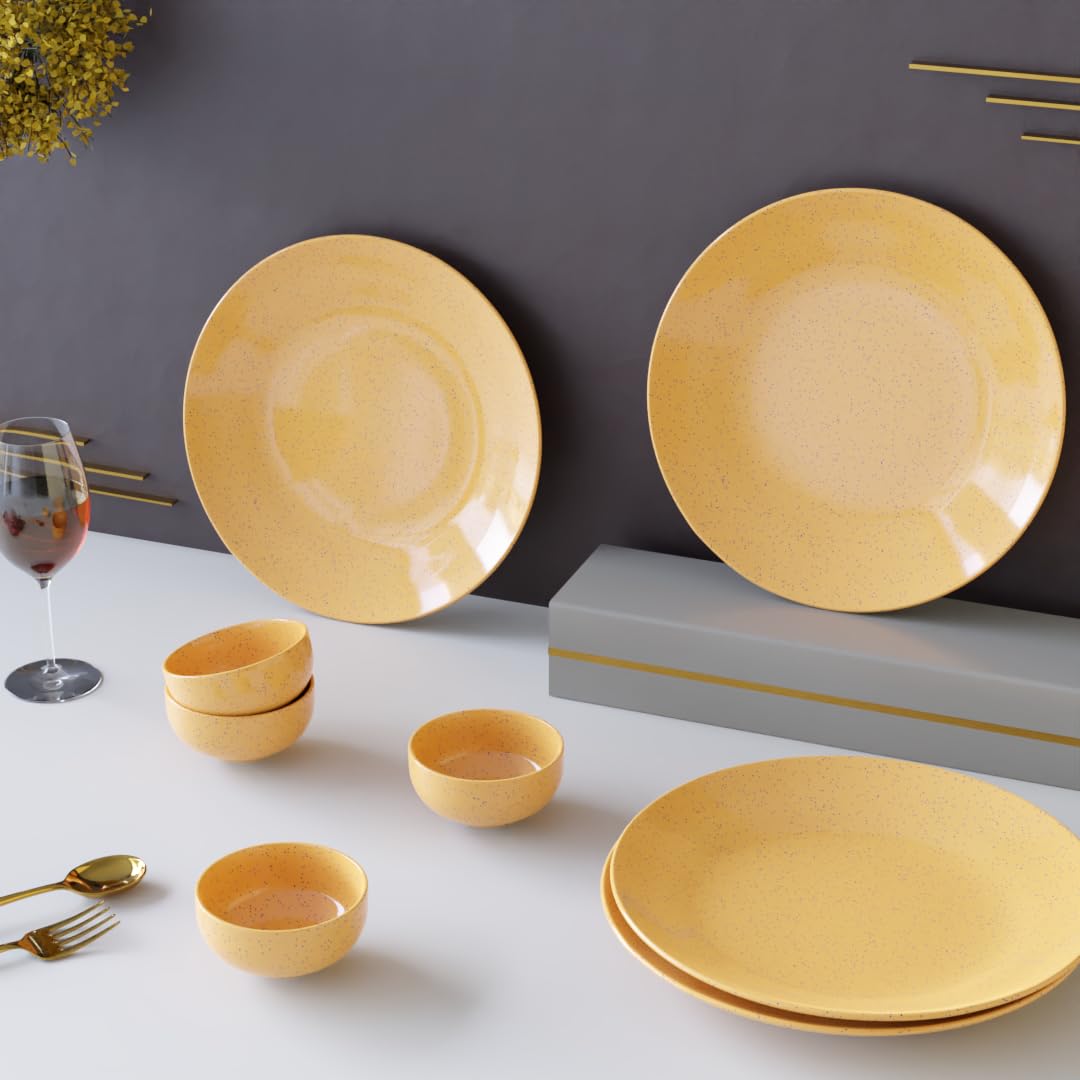 Buy The Earth Store Handcrafted Mustard Marble Ceramic Dinner Set, 8 ...
