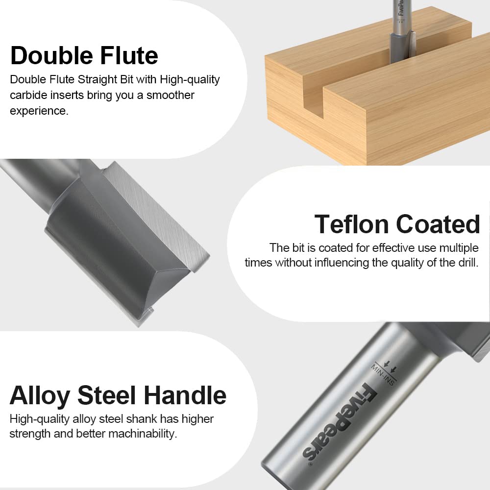 Snapklik.com : FivePears Straight Router Bits 1/2 Inch Shank Double Flute