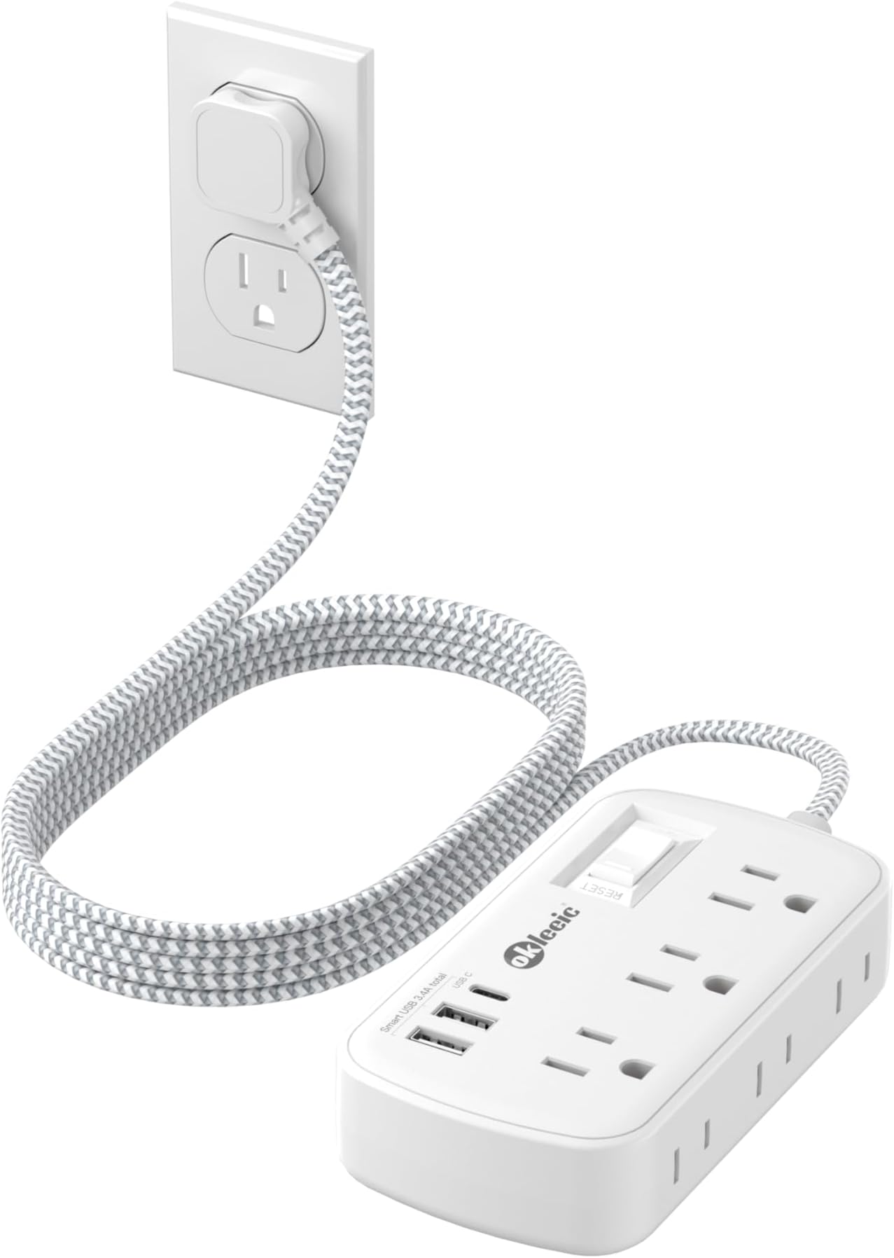 Amazon.com: 5 FT Flat Plug Extension with 4 USB(2 USB C), 6 AC Outlets ...