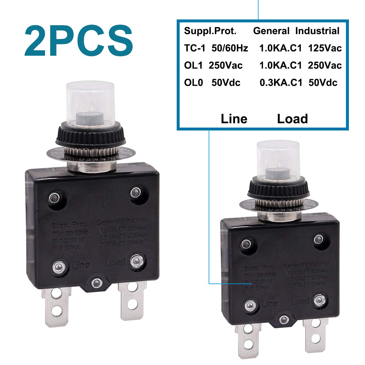 Snapklik.com : Mxuteuk 2Pcs 20Amp Circuit Breakers Push Button Manual ...