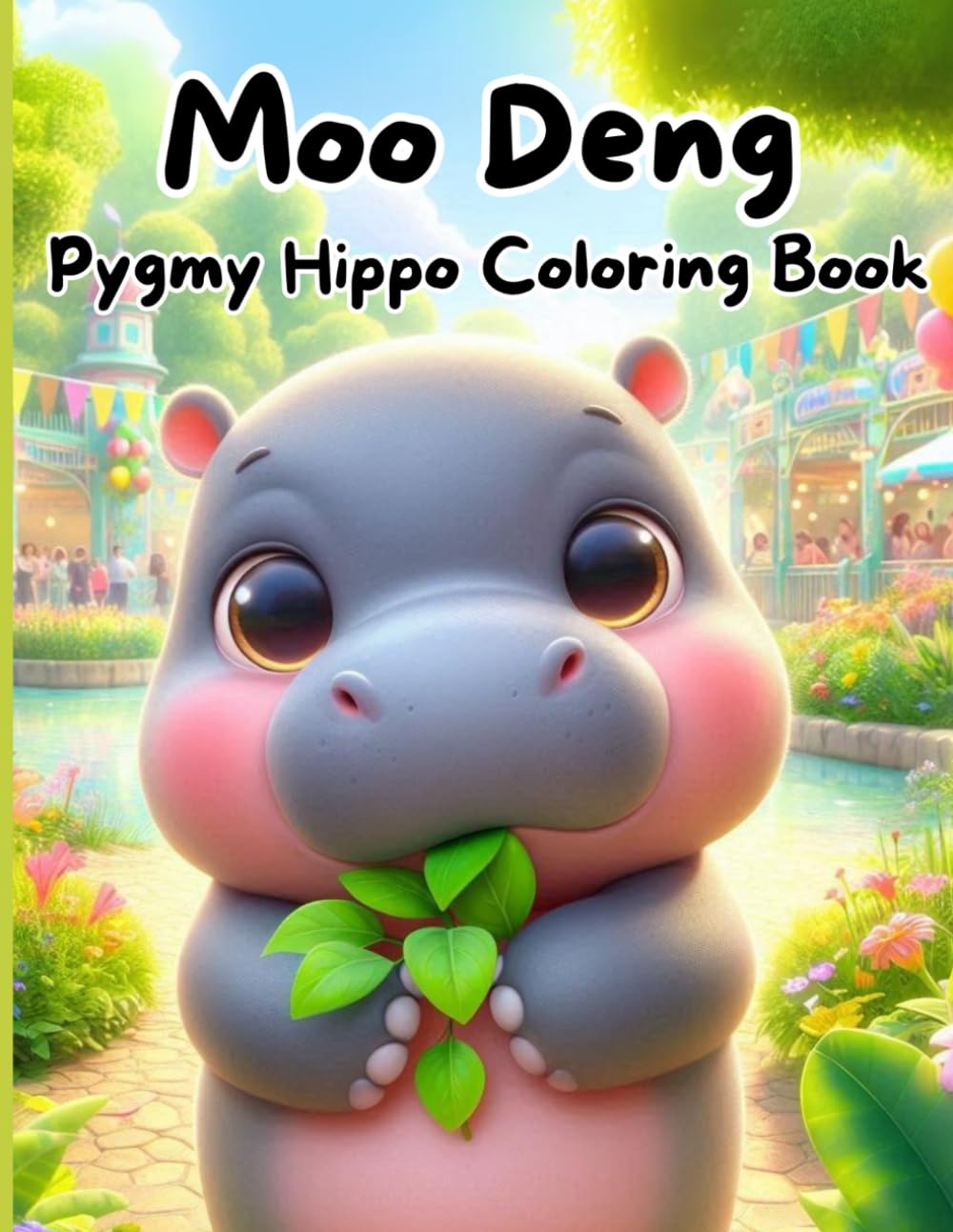 Moo Deng Pygmy Hippo Coloring Book: Cute Baby Pygmy Hippopotamus Bouncy ...