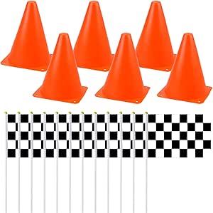 Amazon.com: Aceiohkr Traffic Cones and Racing Checkered Flags,Race Car ...