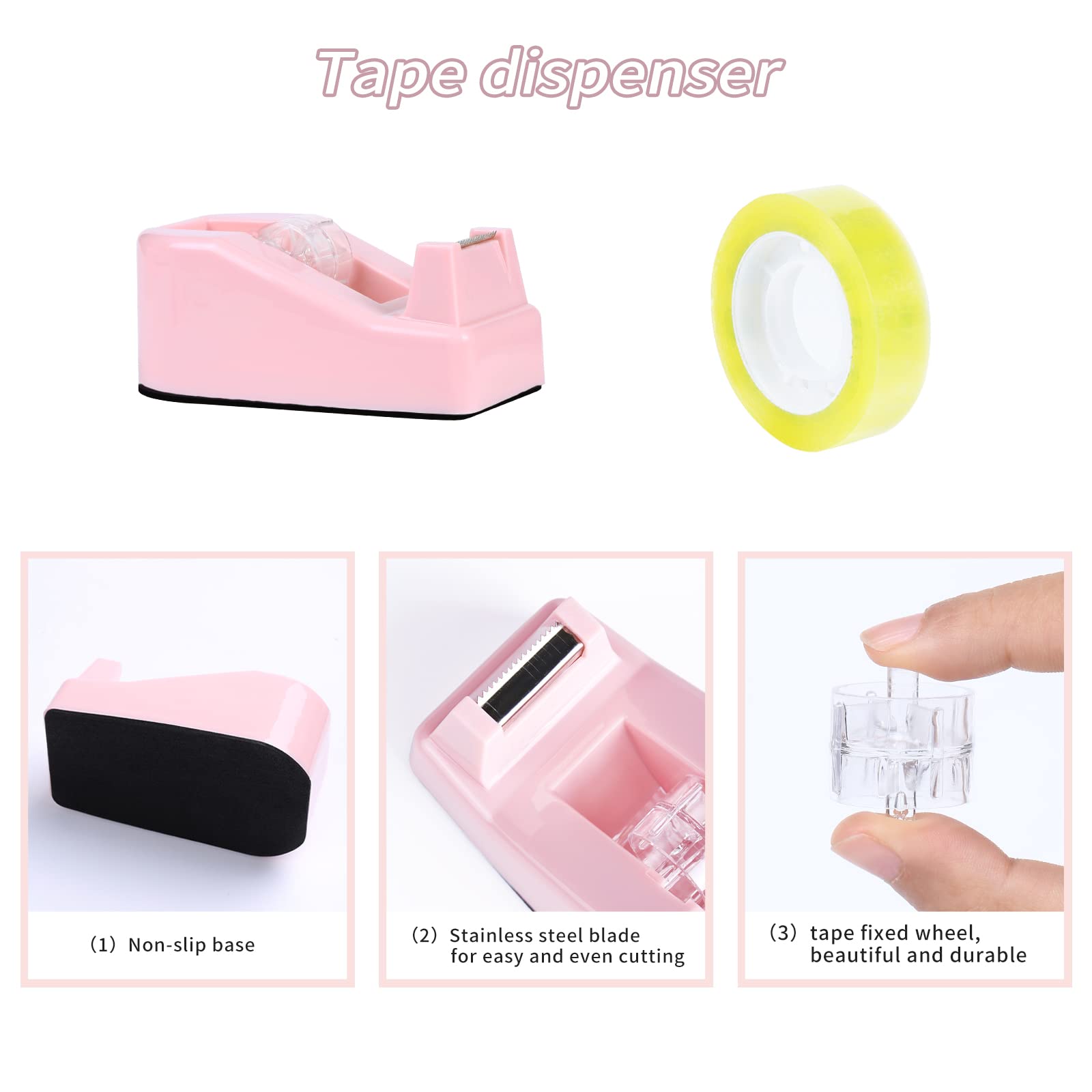 Snapklik.com : Pink Stapler And Tape Dispenser Set, Office Supplies For ...
