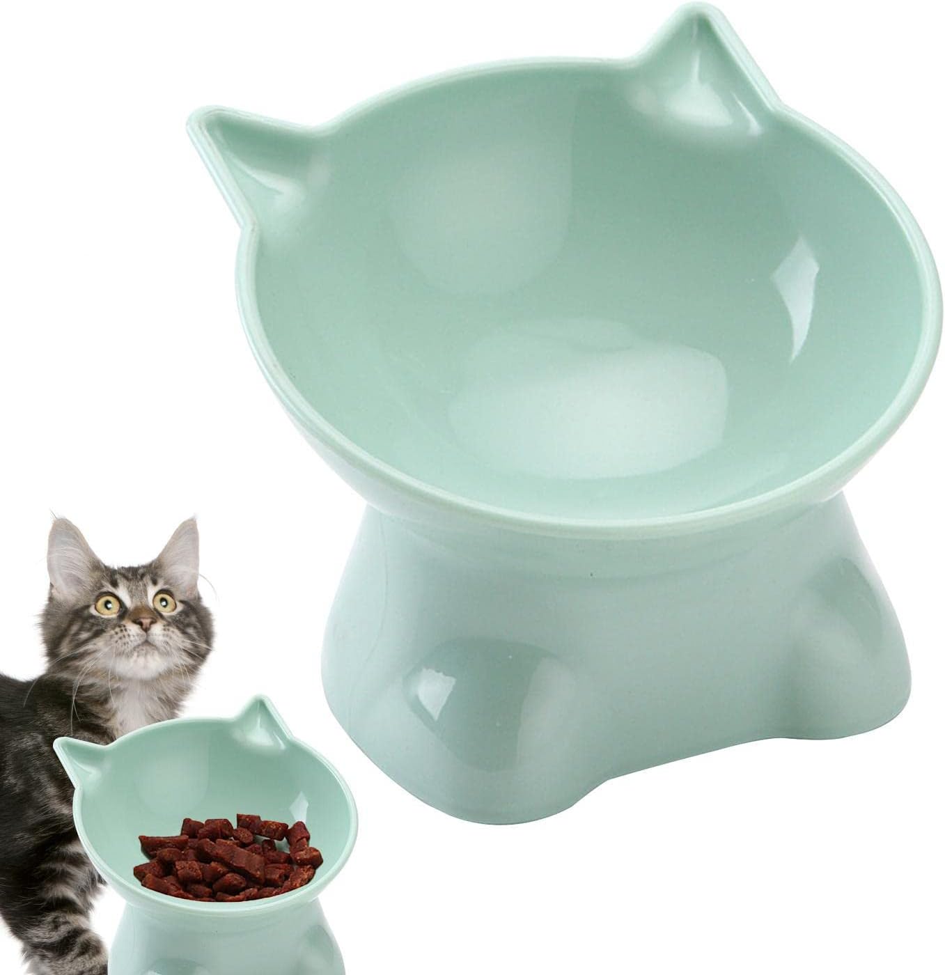 Raised Cat Bowl,Whisker-Friendly Anti-Vomit 15-Degree Tilt Cat Plate ...