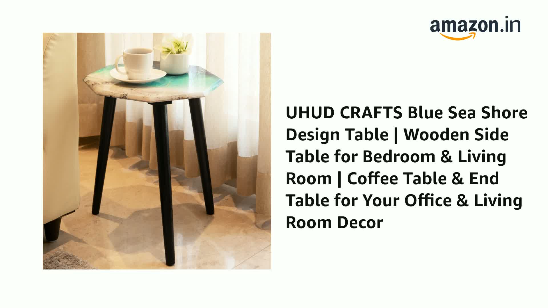 Watch UHUD CRAFTS Blue Sea Shore Design Table | Wooden Side Table for ...