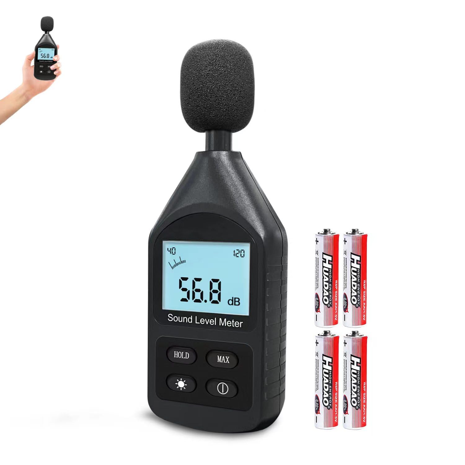 Decibel Meter,High Accuracy Sound Decibel Meter Level Reader 30-130dBA Range,Backlight LCD ...