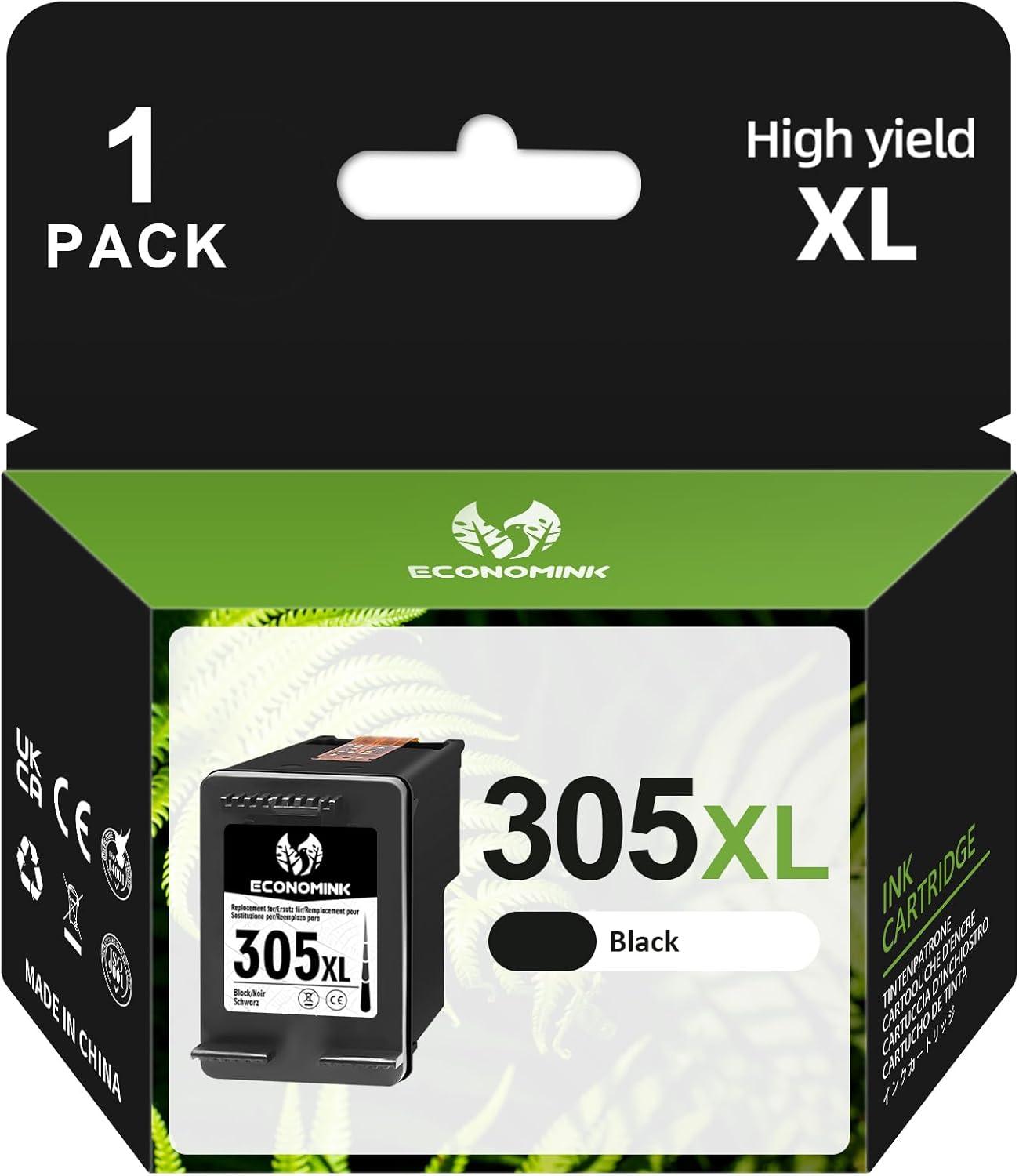 Economink 305 Black Ink Cartridge, 305XL Ink Remanufactured for HP 305 ...