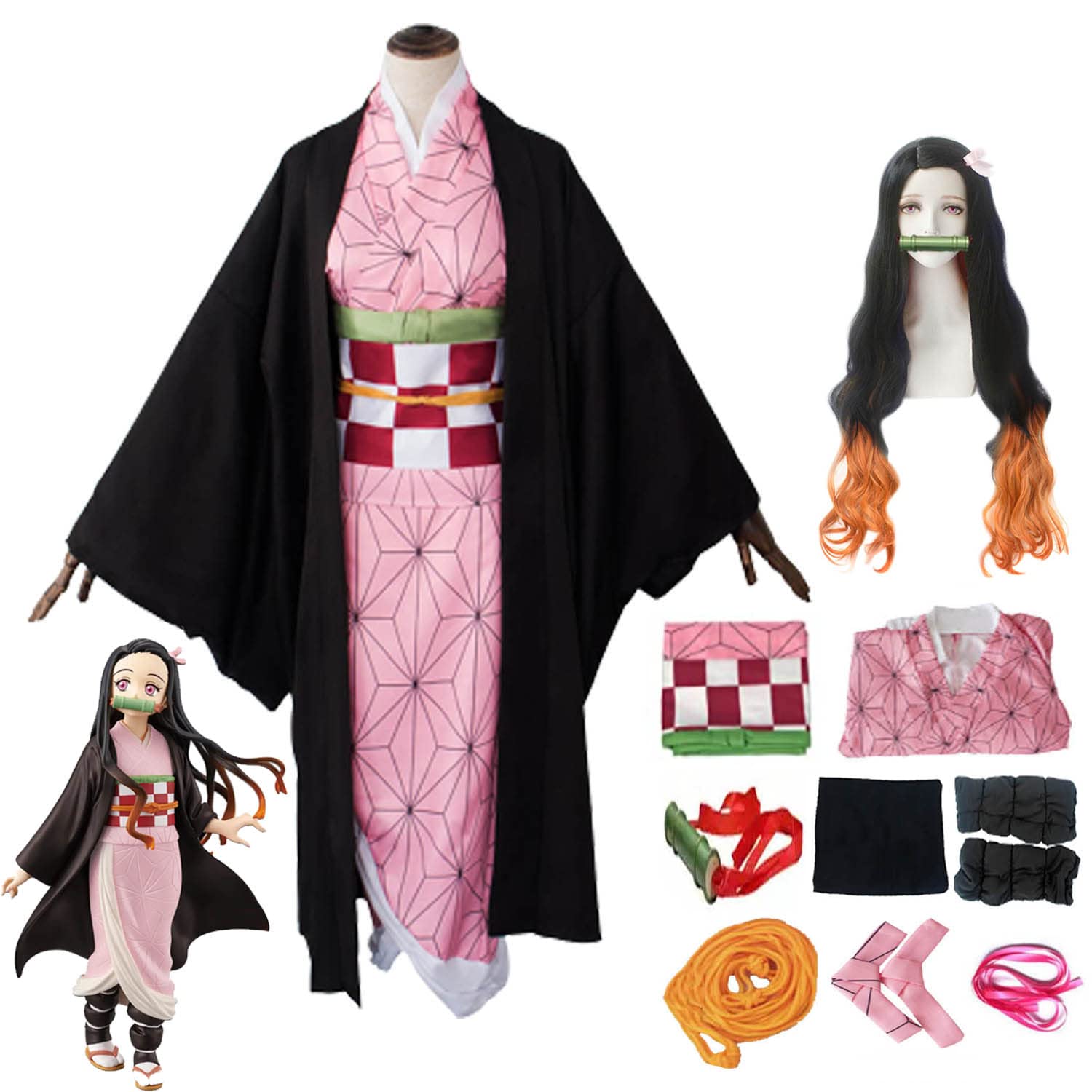 Buy Demon Slayer Cosplay Costume Outfit Anime Kamado Nezuko Costume ...