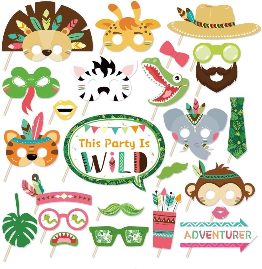 Kristin Paradise 25Pcs Safari Animals Photo Booth Props with Stick ...